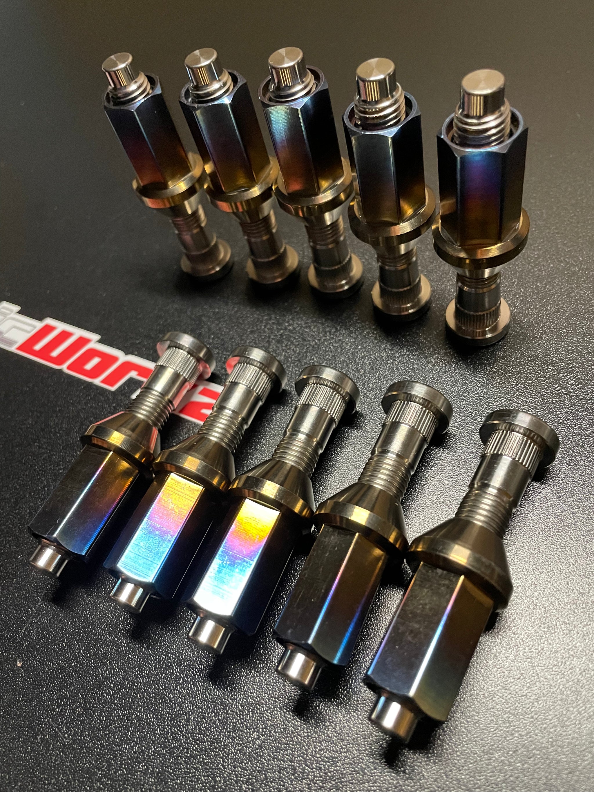 TITANIUM EXTENDED STUD & TITANIUM BURN OPEN ENDED LUG NUTS